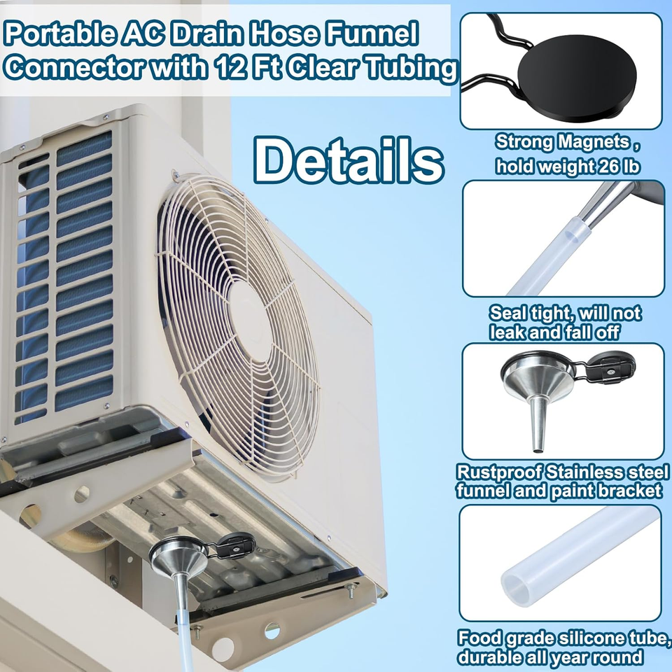 12Ft Magnetic Window Air Conditioner Drain Kit Universal 12Feet, White ...