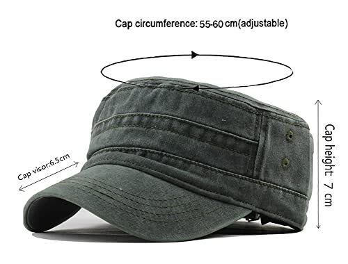 Military Cap Vintage Washed Denim Army Caps Cotton Flat Top One Size A ...