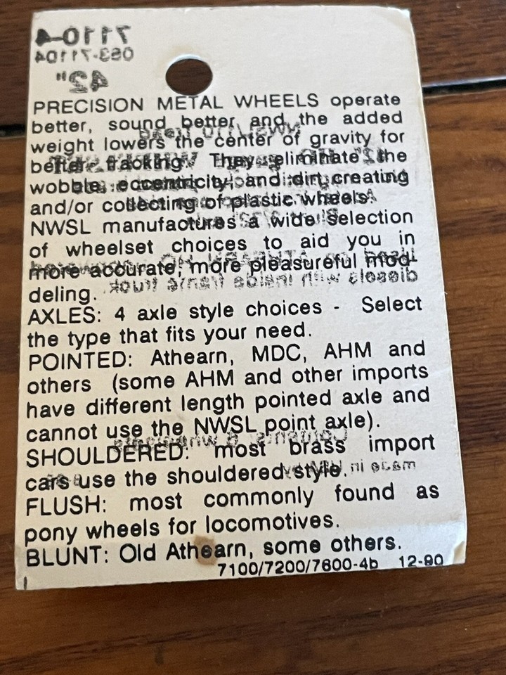 Northwest Short Line, NWSL HO #7110-4Half-Axle 42 Gage Wheels. B7 | eBay
