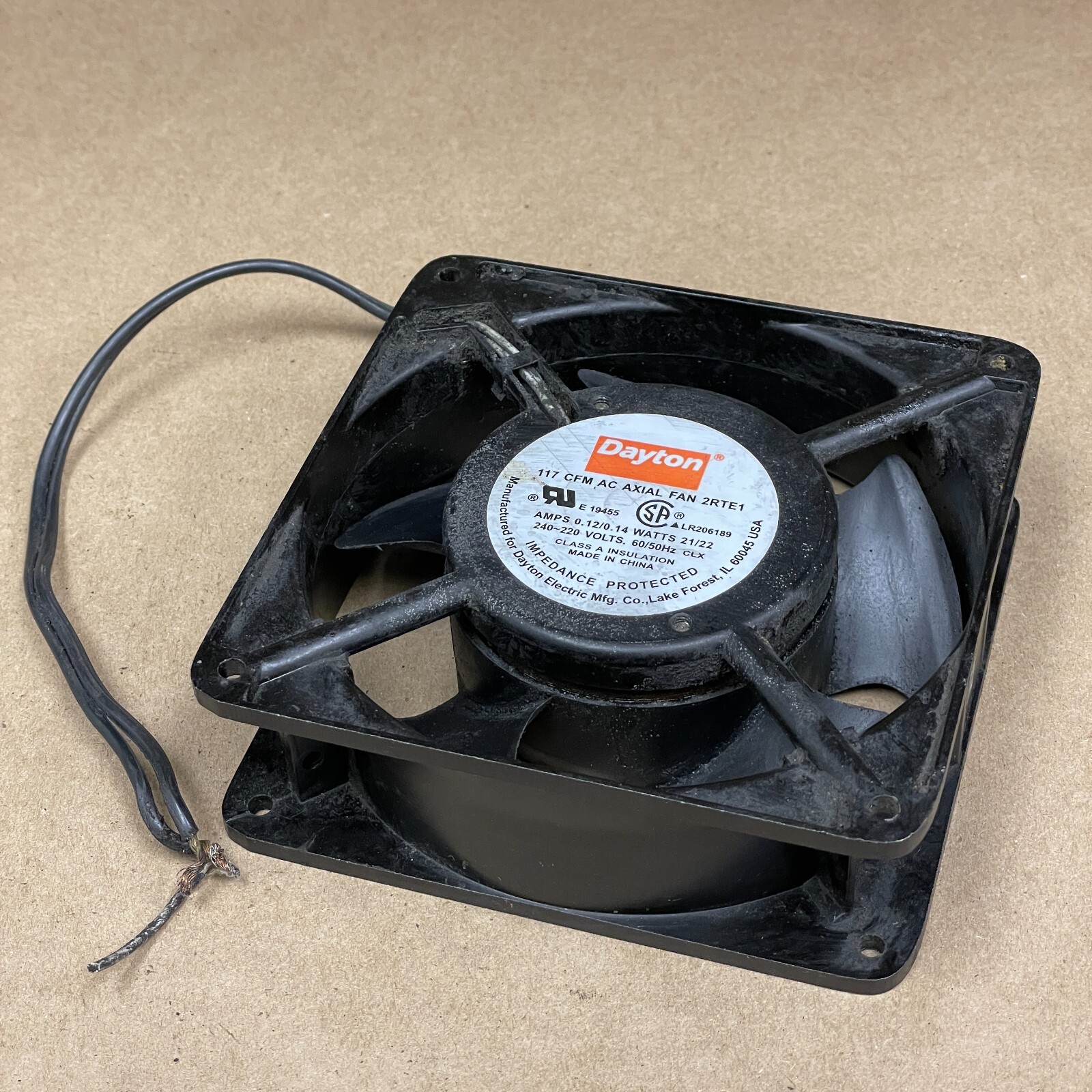 DAYTON 117 CFM AC AXIAL FAN 2RTE1 0.12/0.14A 21/22WATTS 240-220V 60 ...