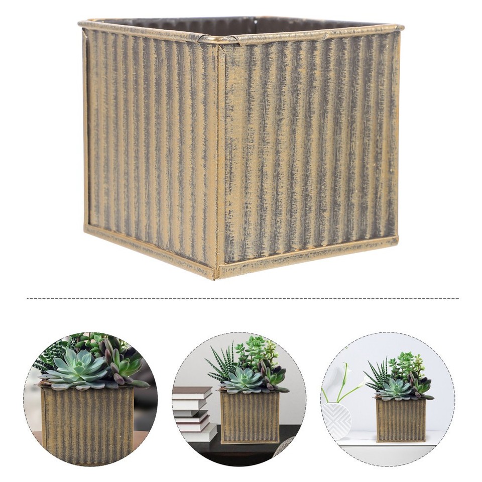 Metal Vintage Flower Pot Square Succulent Plant Potted Flower Pot ...
