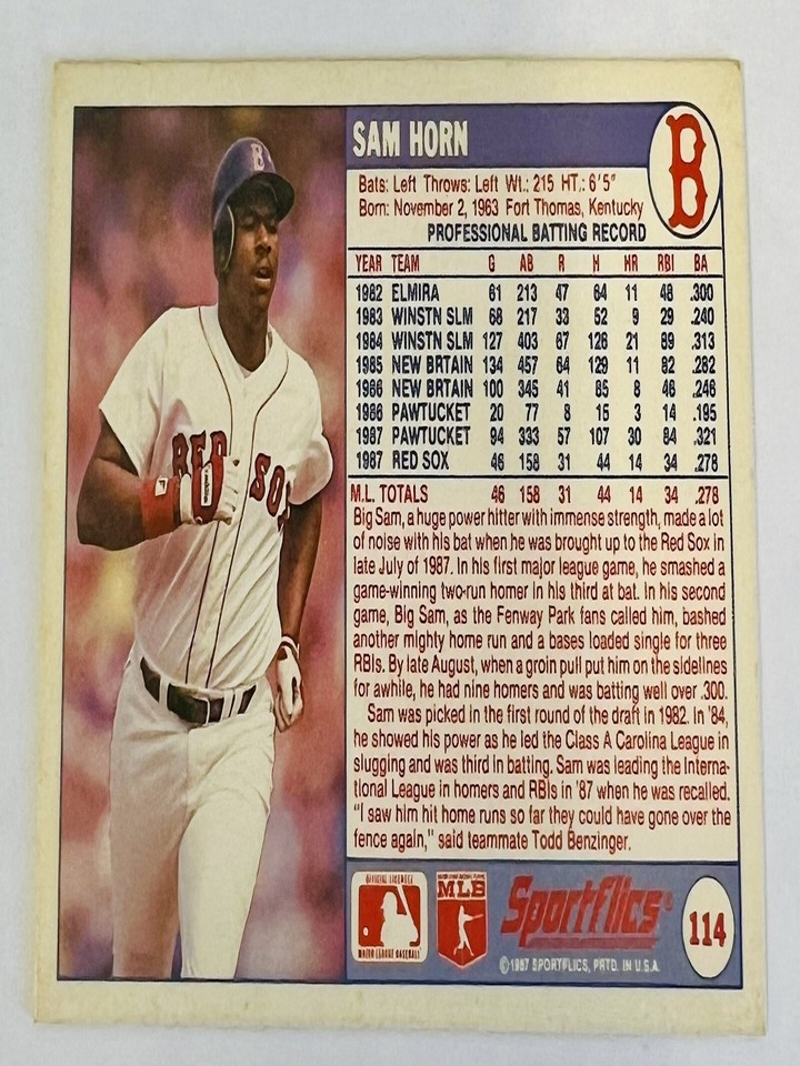 1988 Sportflics #114 Sam Horn Red Sox | eBay