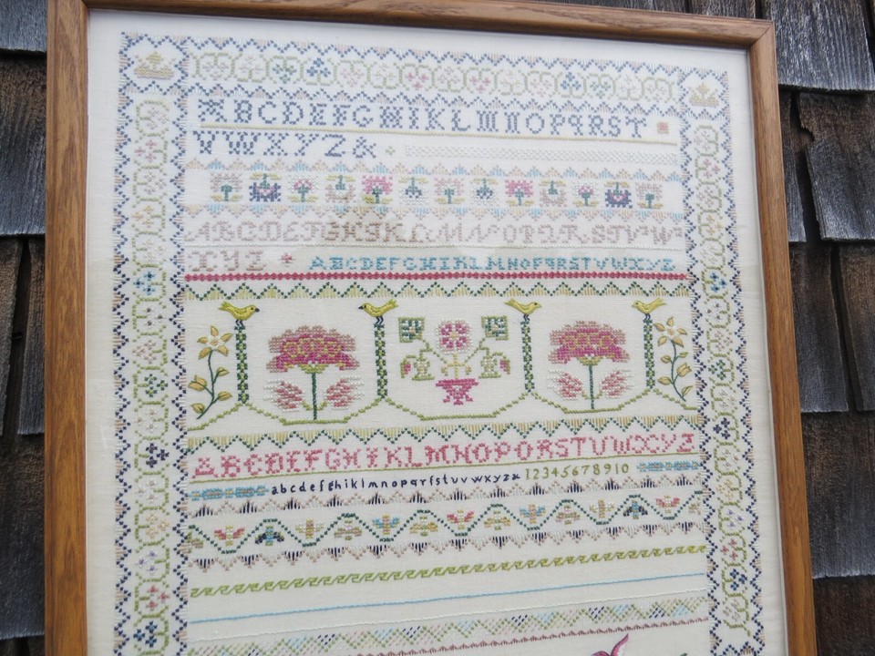 Vintage Needlepoint Sampler Hand made hand stitched-- copy 18th century ...