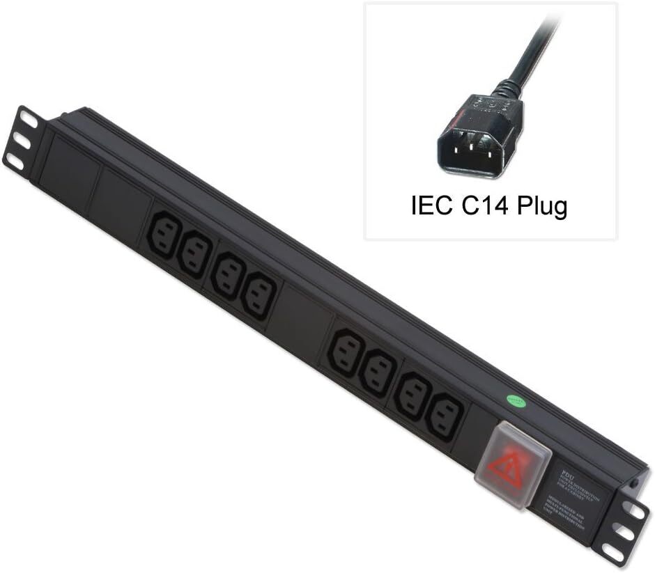 LINDY 1U 8 Way Horizontal Mount PDU IEC C14 Male to 8 x IEC Mains ...