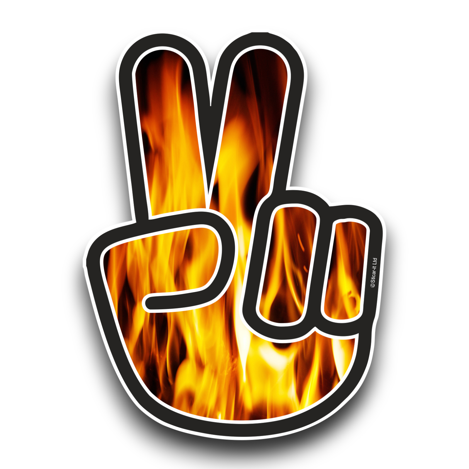 Cool Orange Fire Flames Peace Hand Sign Hippie Vinyl Car Sticker Decal ...