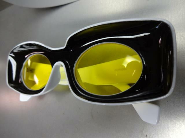 OVERSIZED EXAGGERATED Funky Retro SUNGLASSES Thick White Black Frame ...