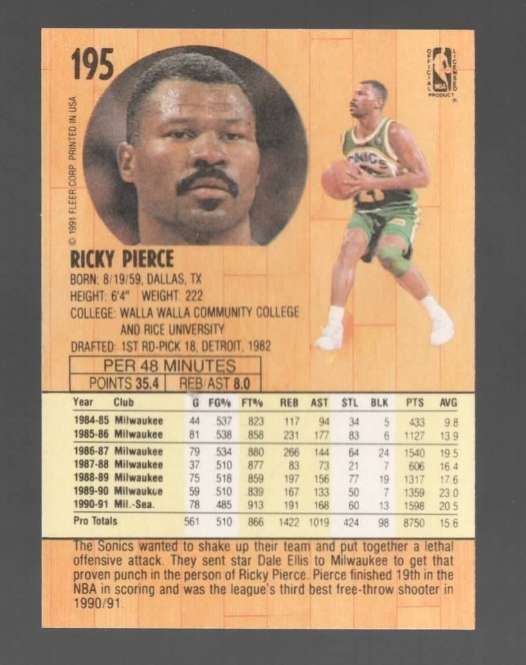1991 Fleer #195 Ricky Pierce Mint | eBay