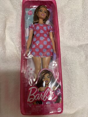 New BARBIE Fashionista #171 Doll Brunette Hair Vitiligo Polka Dot Dress ...