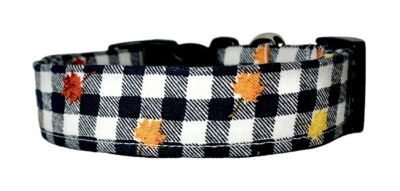 Autumn Maple Leaves On Black & White Gingham Handmade Dog Collar | eBay