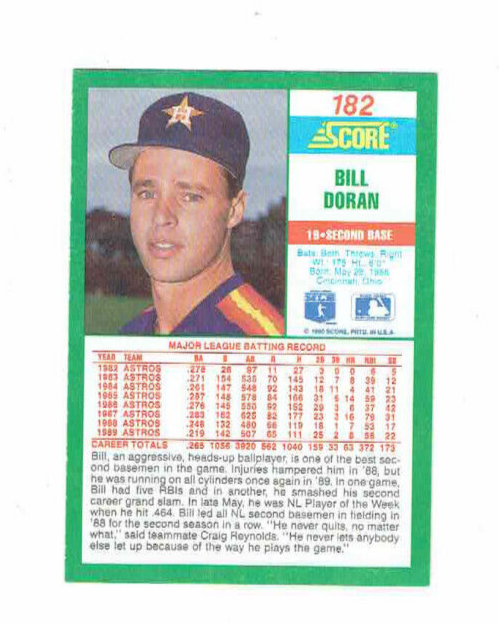 Bill Doran Astros #19 2B #182 Score 1990 Baseball Card | eBay