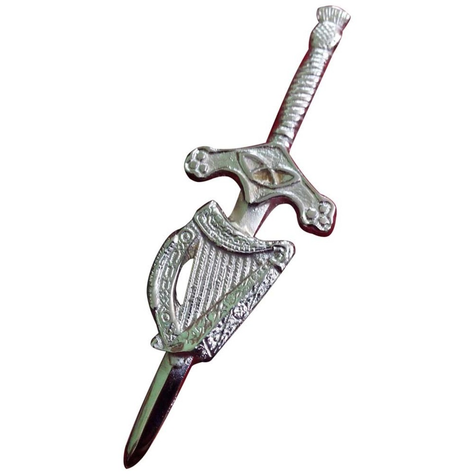 TC Scottish Kilt Pins Irish Harp Chrome Finish 3.5"/Irish Celtic Harp ...