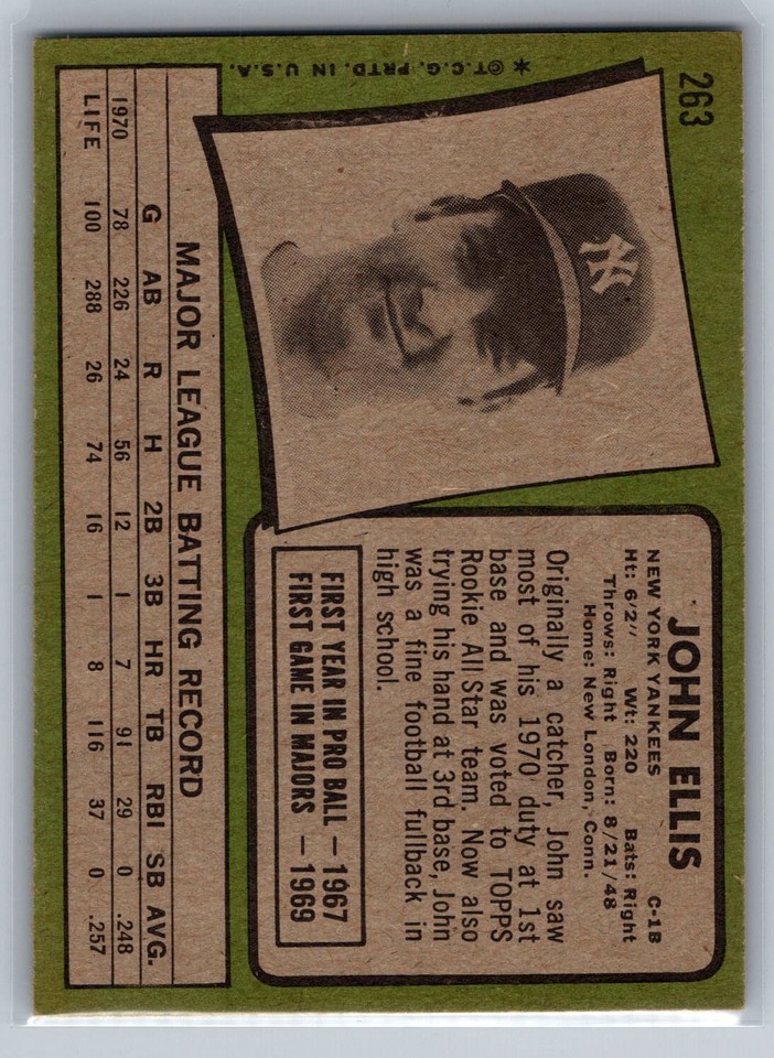 1971 Topps #263 John Ellis YANKEES | eBay