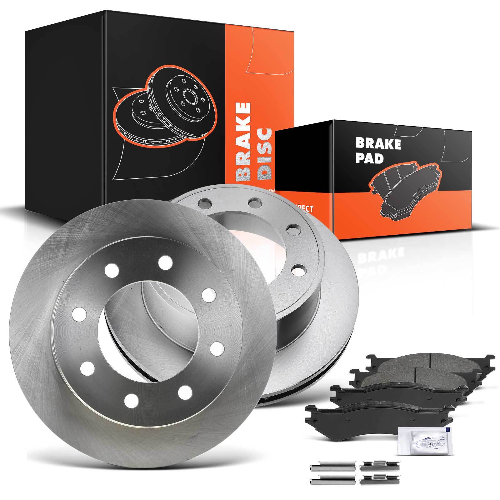 Rear LH & RH Disc Rotors & Ceramic Brake Pads for Ford E-250 E-350 ...