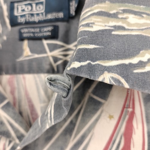 Polo Ralph Lauren Shirt Mens S Blue Boat Print Vintage Camp Loop Collar ...