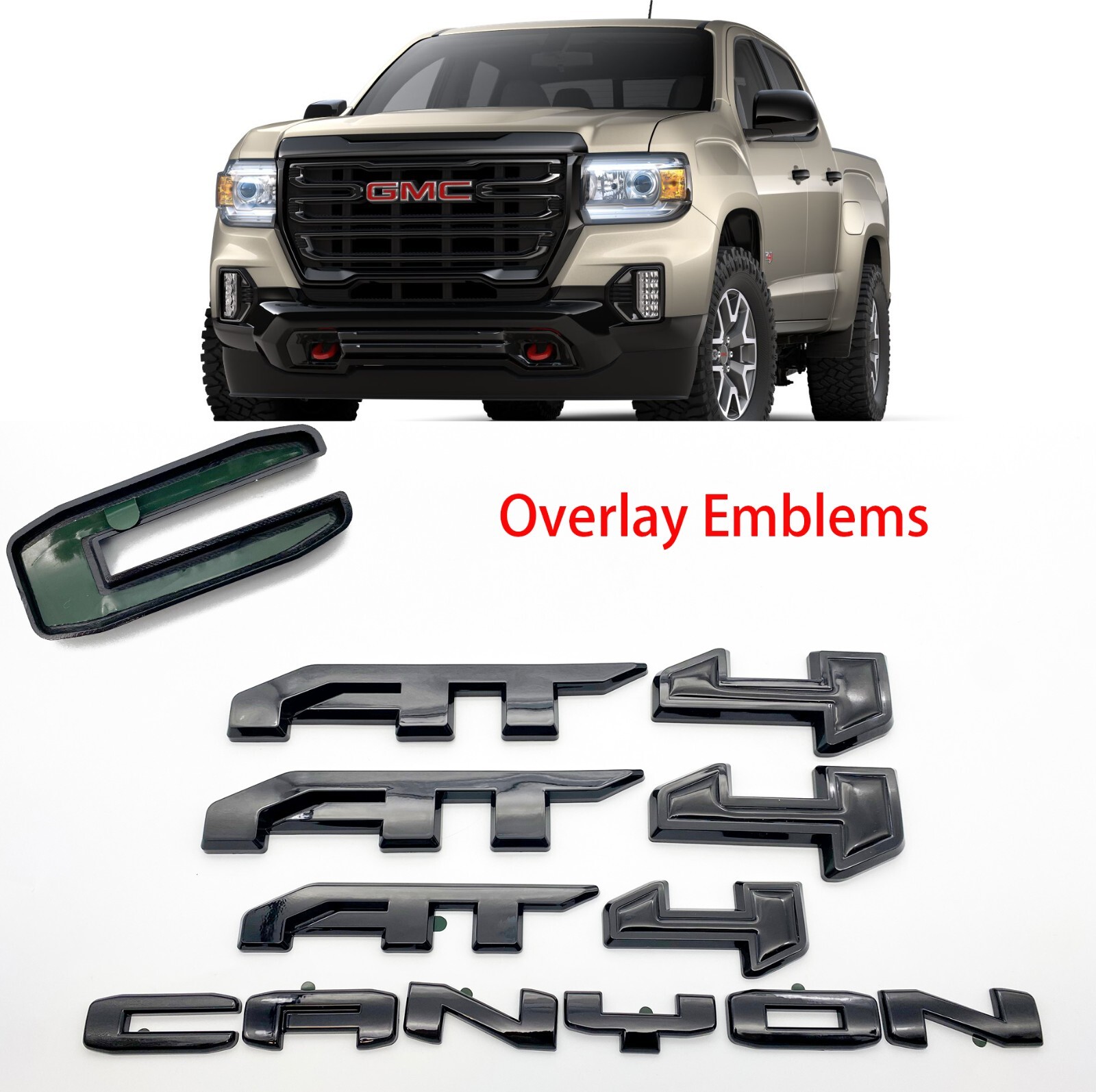 4pcs Overlay Emblems Fit 2021-2022 GMC Canyon AT4 Emblem Kit Gloss ...