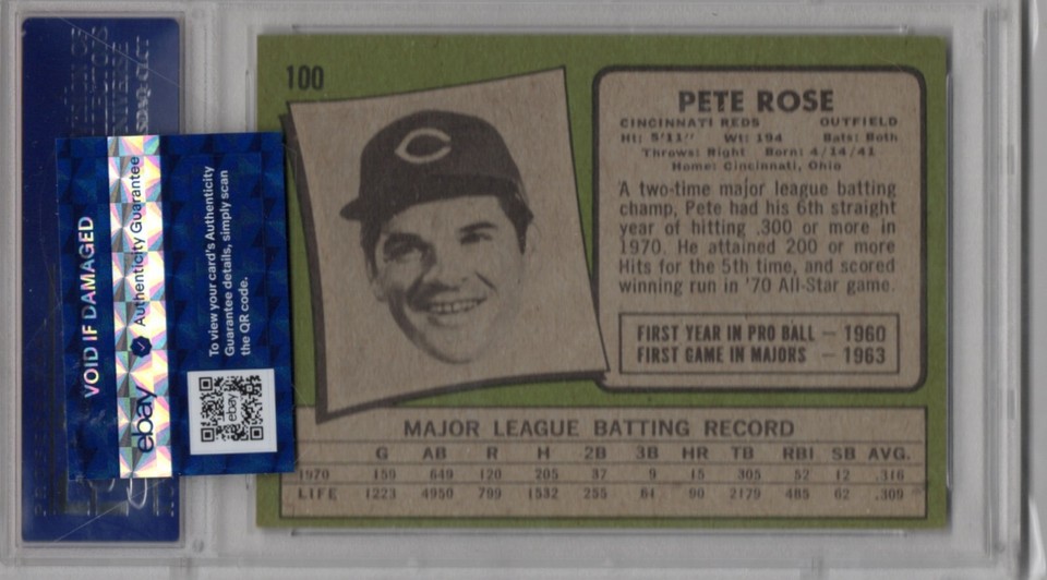 1971 Topps Baseball Cards #100 Pete Rose Cincinnati Reds PSA 7 NM | eBay