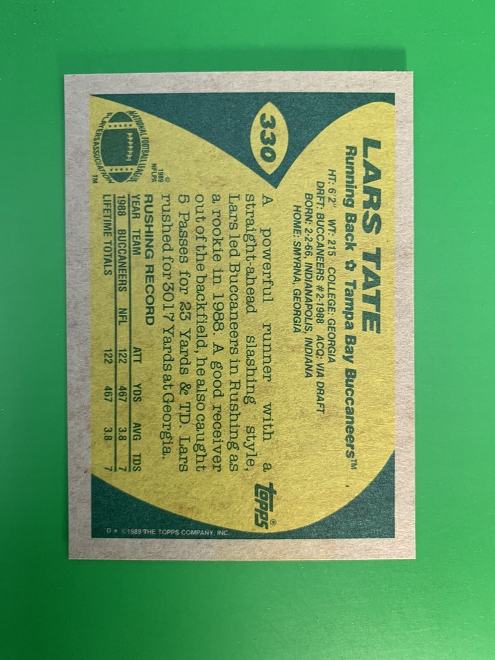 1989 Topps Lars Tate RC #330 Tampa Bay Buccaneers | eBay