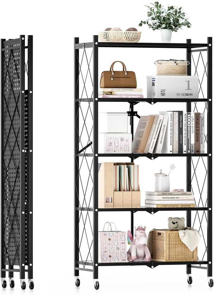 3-5 Tier Storage Shelvin Shelf Foldable Storage Shelf Wheels Garage ...