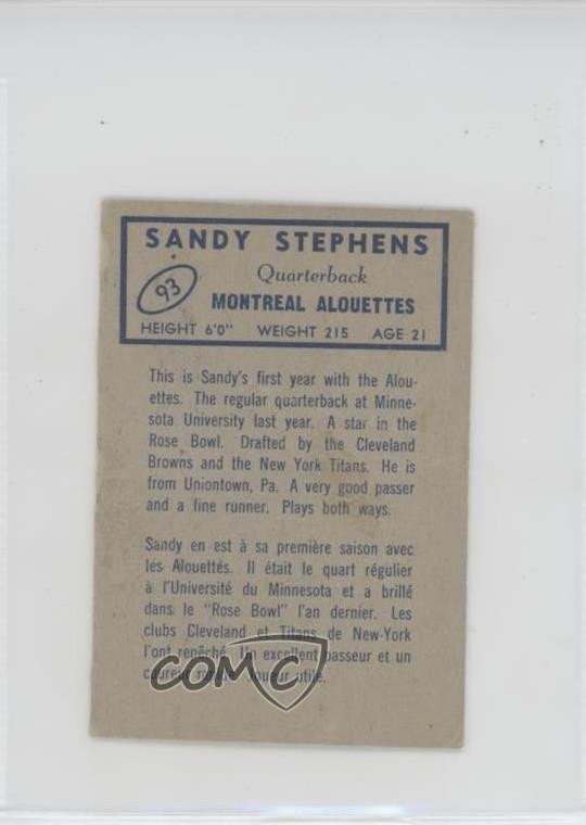 1962 Topps CFL Sandy Stephens #93 | eBay