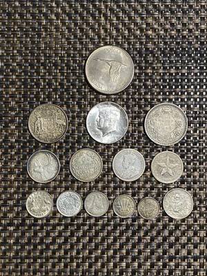 World Silver Coin Lot Of 14. Variety Of Sizes And Countries. 2.3 Oz ASW ...