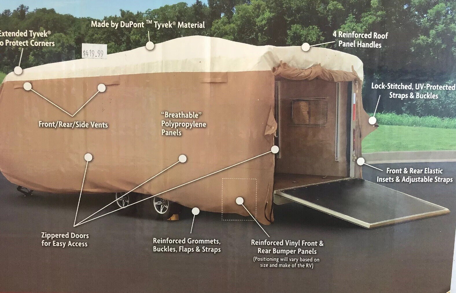 Elements Tyvek RV Toy Hauler Cover Fits Up to 20'/102”Wide X 116” Tall ...