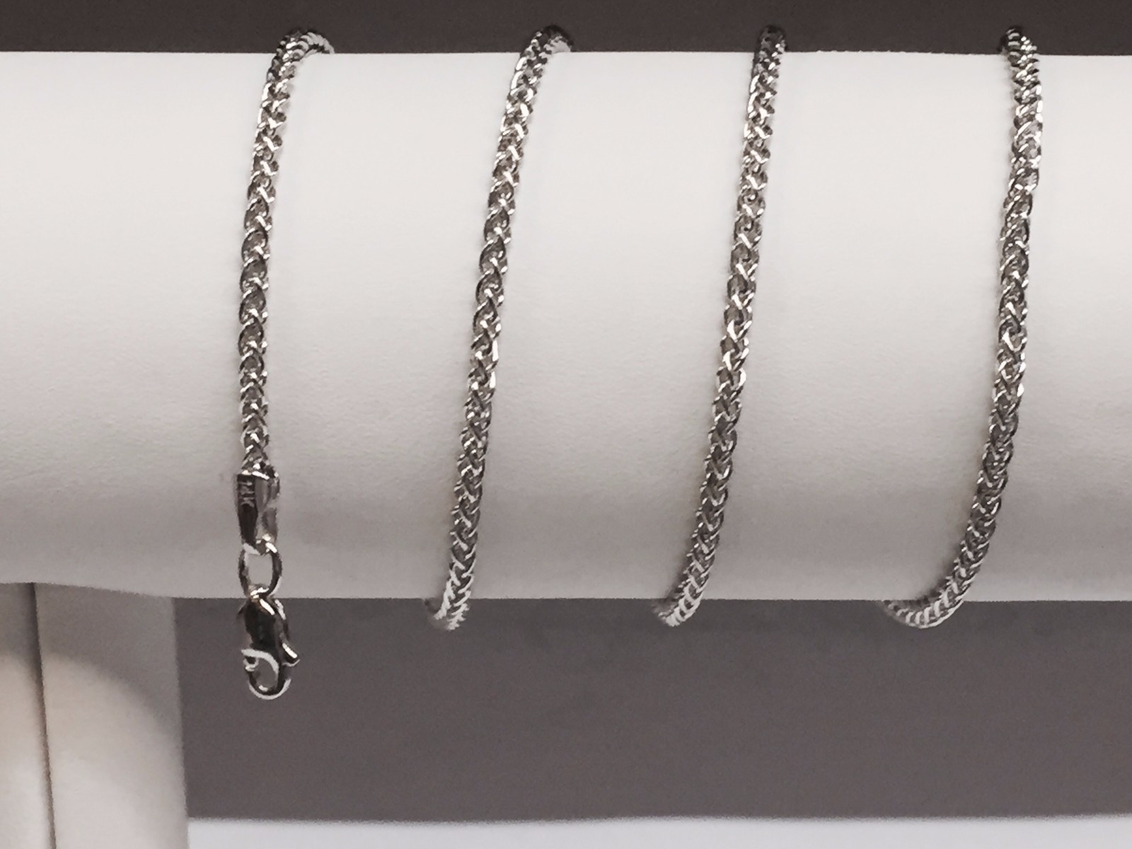 14k White Gold Basket Rope Round Wheat Link Chain Necklace 2 mm 22" 9 ...