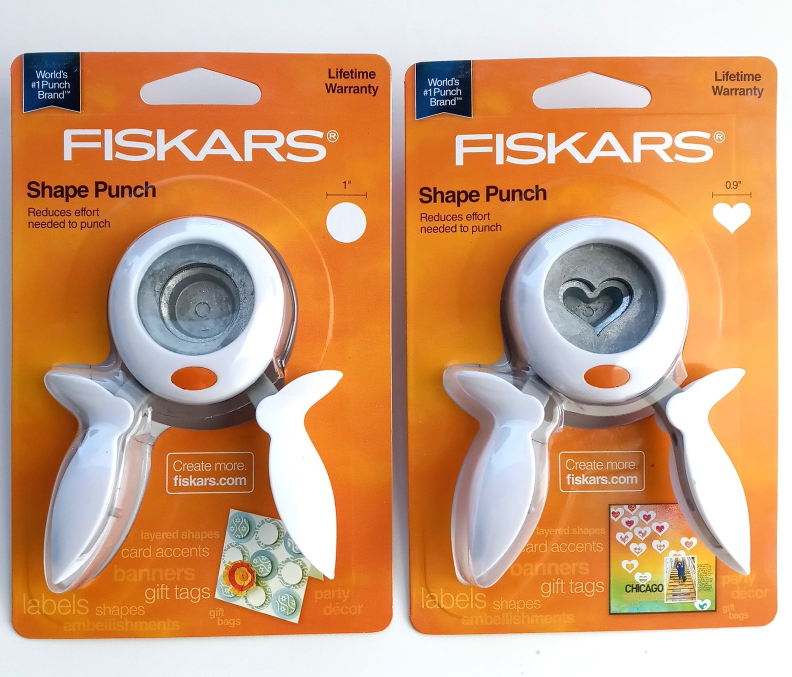 Fiskars 174420 & 174360 1" Circle and Heart Shapes Squeeze Punch Combo ...