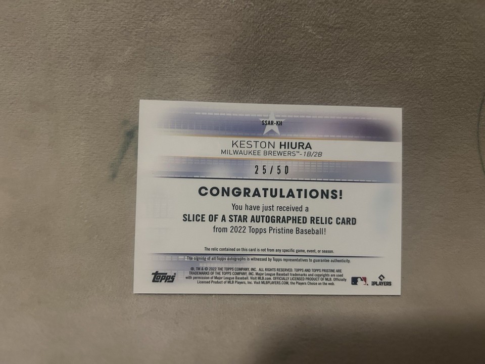 Keston Hiura 2021 Topps Pristine Slice of a Star Gold Autograph 35/50 ...