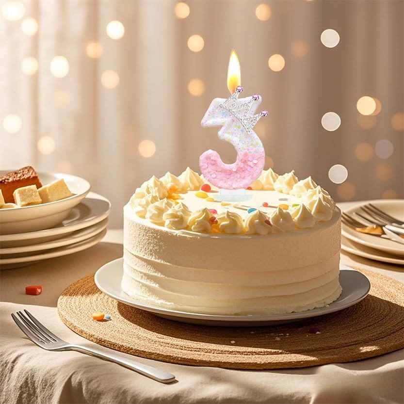 Pink Birthday Number 4 Candle for Cake, Crown Cake Topper 4, | eBay