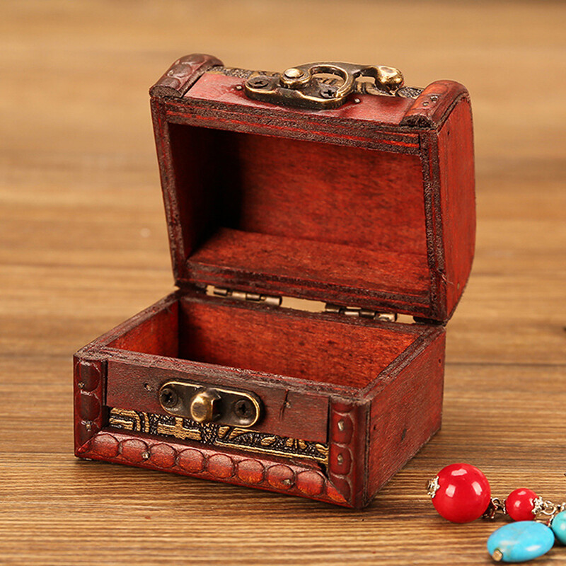 1PC Antique Mini Wood Treasure Chest Storage Box Jewelry Organizer Box ...