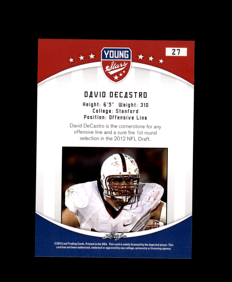 2012 Leaf Young Stars Draft #27 David DeCastro Stanford Pittsburgh ...