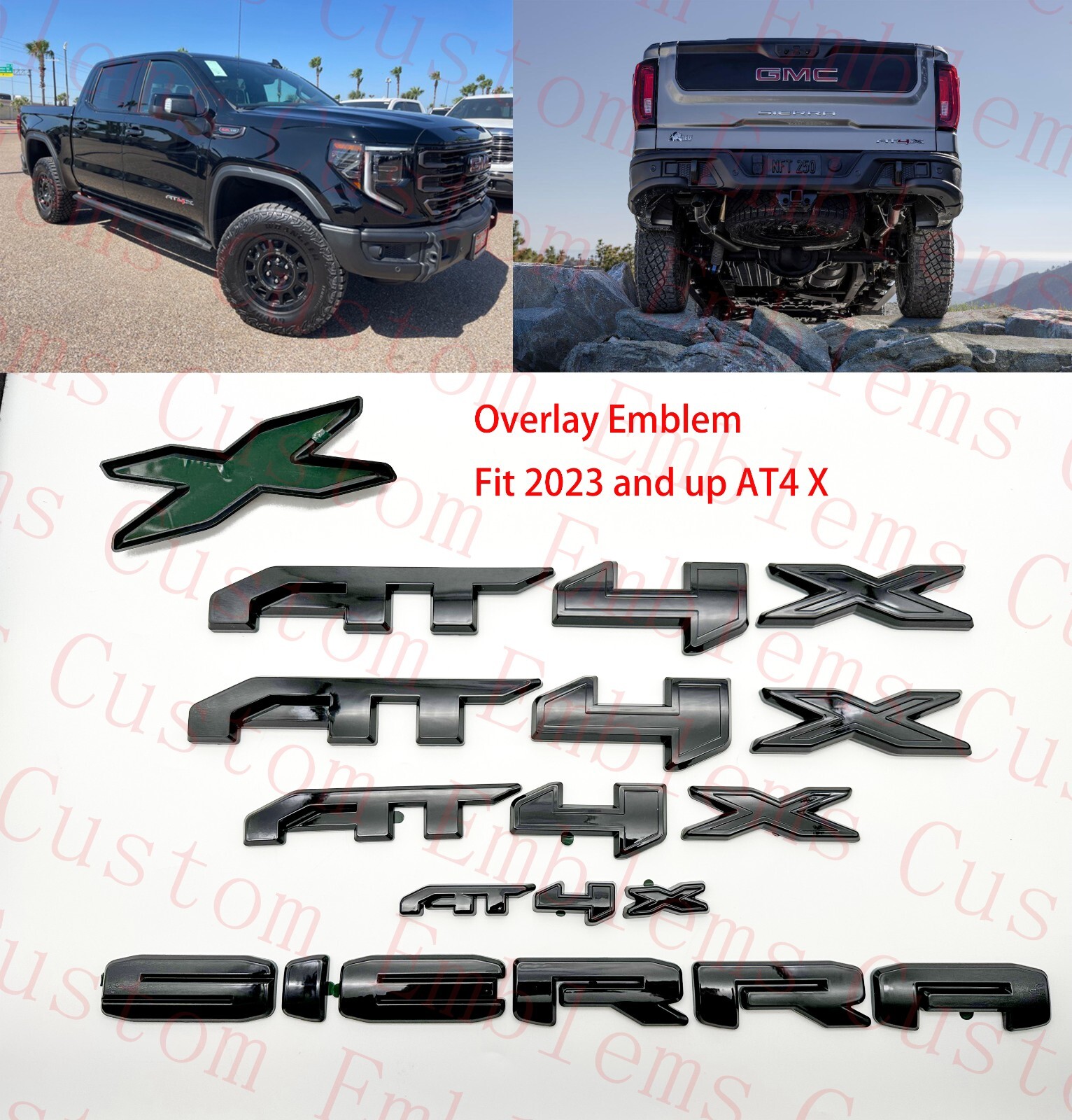 5PCS Grill Doors Rear Gloss Black AT4X OVERLAY Emblem 2023+ GMC Sierra ...