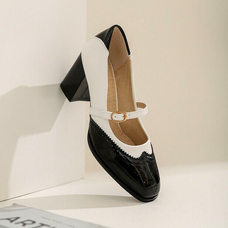 Women Party Work Mary Jane Block Heels Square Toe Multi Color Faux ...