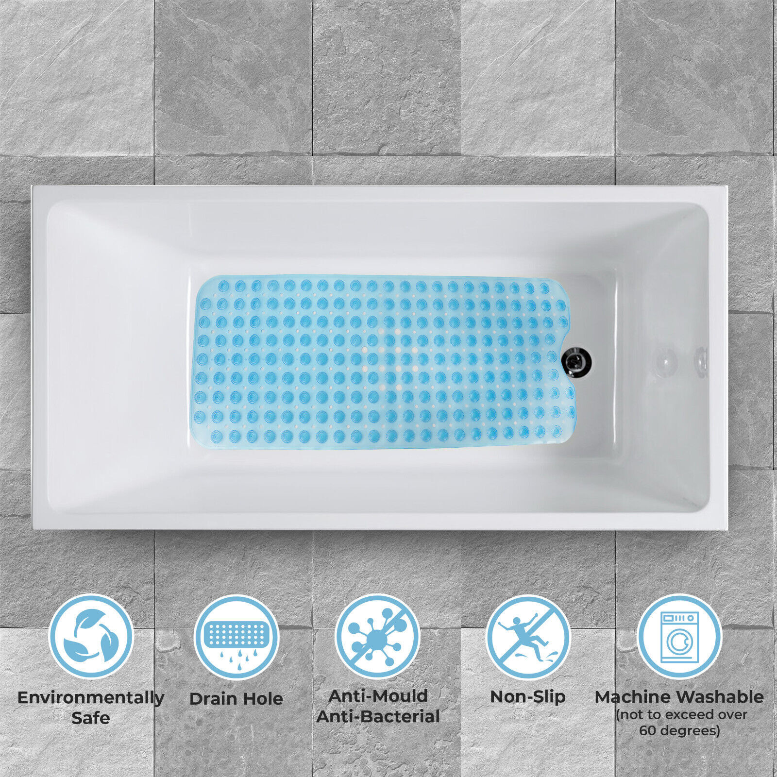 BATH SHOWER MAT NON SLIP BATHROOM PVC RUBBER MATS ANTI SLIP SUCTION ...