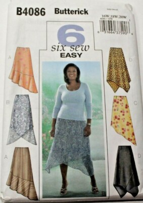 Butterick 4086 Women Skirt Sewing Pattern Pull-On w/ Hem Variations 16W ...