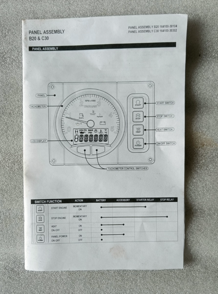 Yanmar B20 Panel Assembly 164100-30104 Marine Main Engine Instrument ...