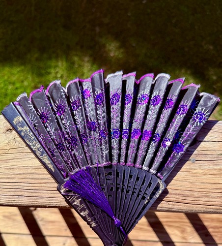 Beautiful Black/Purple Decorative Hand Fan--NEW | eBay