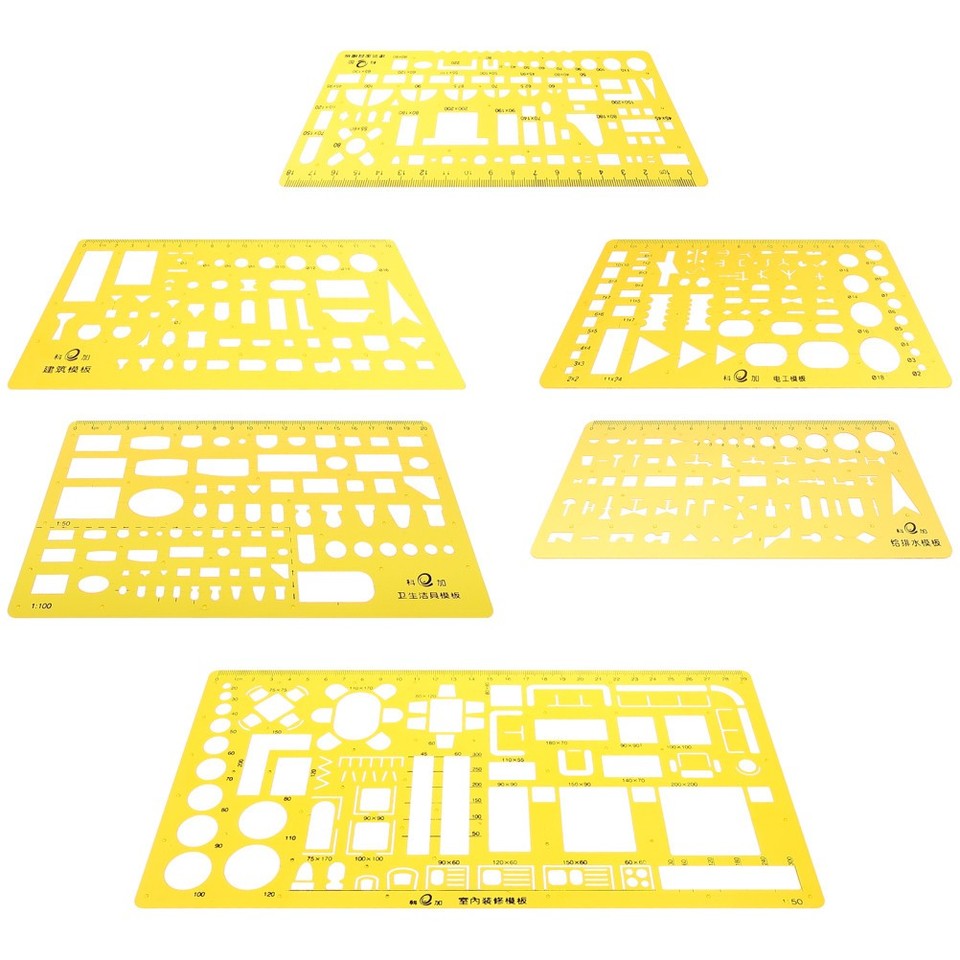 6 Pcs Multipurpose Drawing Ruler Art Designing Tools Template Rulers ...