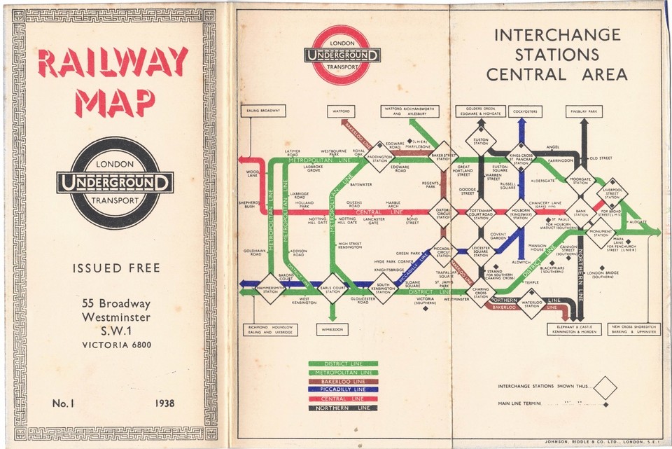 1938 London Underground Map No.1 HC Beck, Original 1938 Tube Map, Harry ...