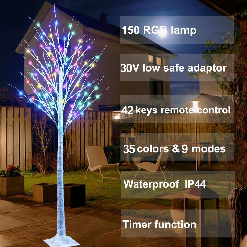 7Ft Birch Tree with LED lights Color Changing Lighted Birch Tree ...
