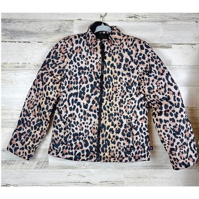 GAP Womens XS Black Tan Ombre Cheetah Print Lined Zip-Up Puffer Jacket ...