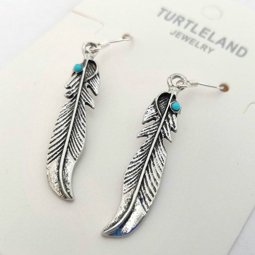 925 Sterling Silver Turquoise Eagle Hawk Falcon Bird Feather 1.75" Hook ...