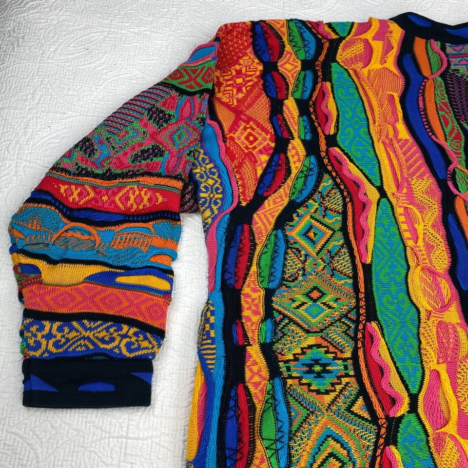 COOGI 3D Texture Knit Sweater Pullover Crew 100% Cotton MultiColor XL ...
