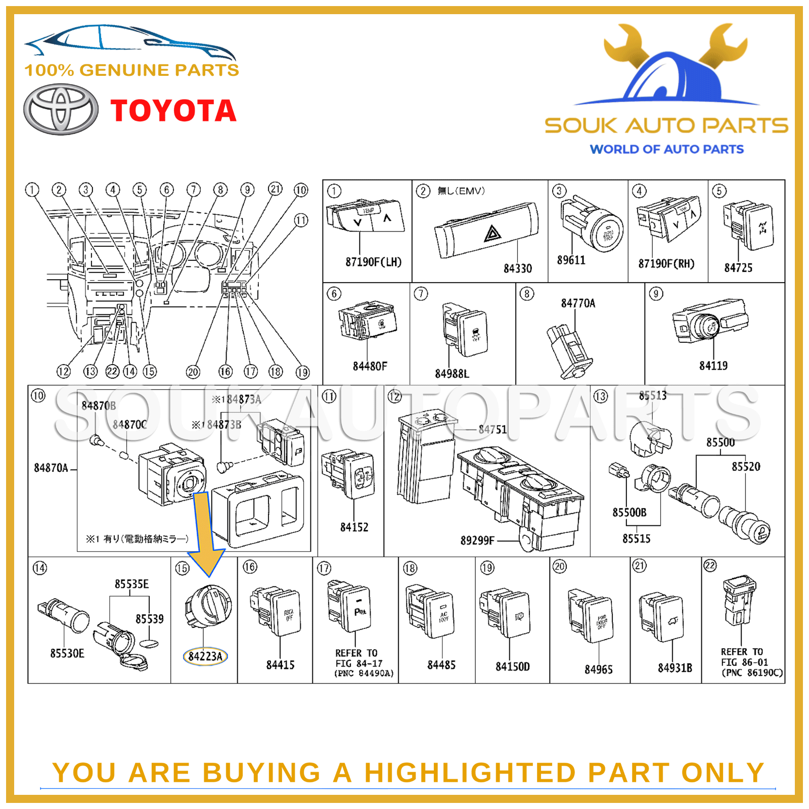 84223-60010 Genuine Toyota SWITCH, TRANSFER POSITION 8422360010 Land ...