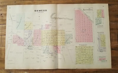 Antique Colored MAP - OSWEGO, NEOSHO FALLS, & BUTLER CITY - 1887 KANSAS ...