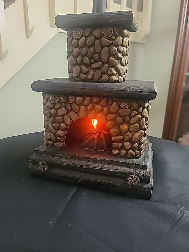 Stone Look Fire Place Cabin Lamp Flicker Flame Chimney Rustic Log Cabin ...