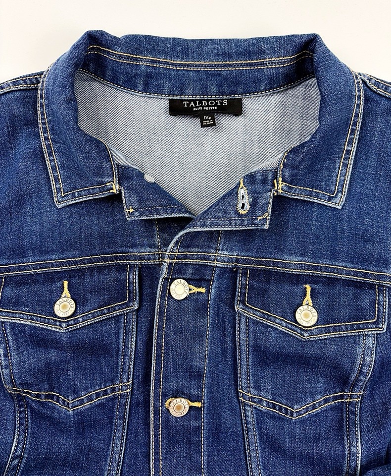 Talbots PLUS PETITE Size 1X Womens Dark Blue Jean Denim Jacket Blazer ...