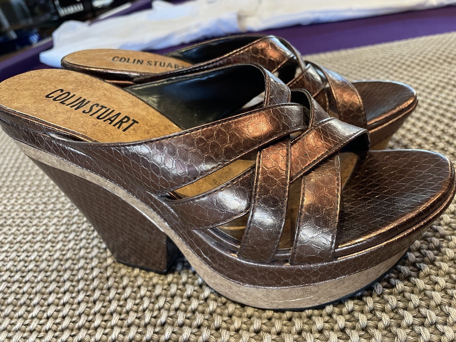 Colin Stuart Platform Wedges Brown Snakeprint & Cork … - Gem