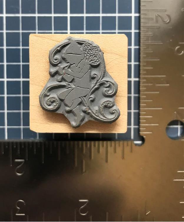 New MAGENTA Rubber Stamp FAIRY ELF WITH FLUTE on twig mounted wd mntd ...