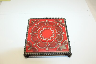 Vintage Hot Plate Tile On Wrought Iron Stand Ca. 1960's 7" x 7" Trivet ...